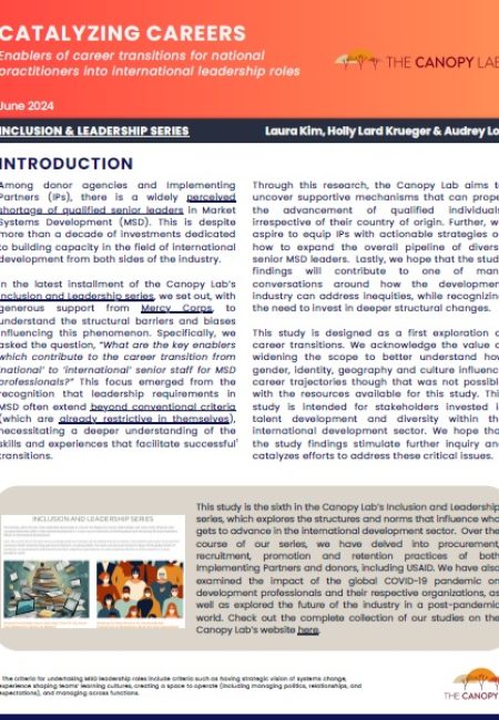 Catalyzing Careers: Enablers of Career Transitions for National Practitioners into International ...